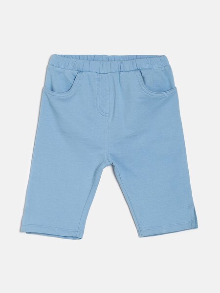 Girls Blue Solid Regular Fit Capris